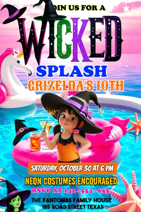 Halloween Pool Party Posters Template | PosterMyWall
