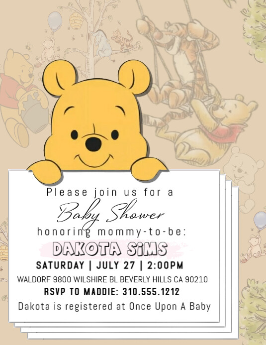 Plantilla de Winnie the Pooh Baby Shower Invitation | PosterMyWall