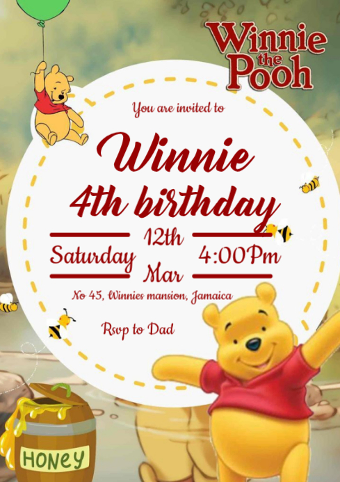 Winnie the pooh birthday invitation Template | PosterMyWall