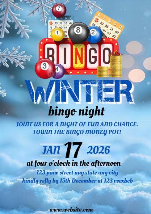 Winter bingo night party flyer Template | PosterMyWall