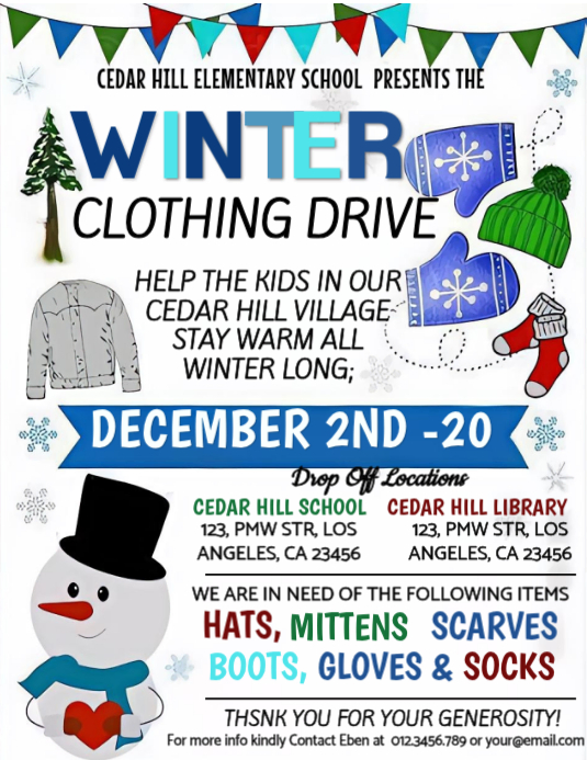 Winter Clothing Drive Flyer Template for Schools & Communities ...