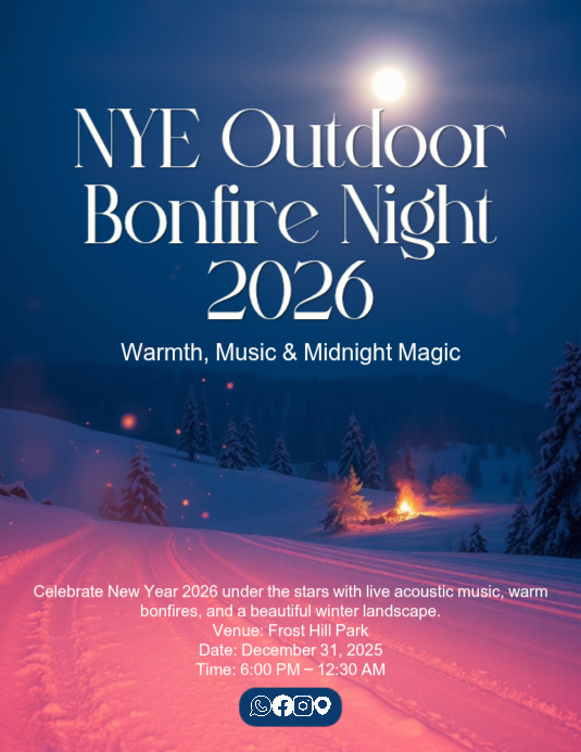 Winter Ember NYE Bonfire 2026 Flyer Template | Outdoor Celebration ...
