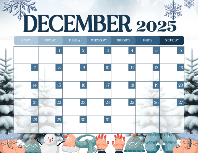 Winter Joyful Calendar December 2025 Flyer (us Letter) Template ...
