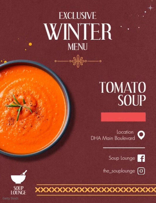 Winter Menu Tomato Soup Flyer Template | PosterMyWall