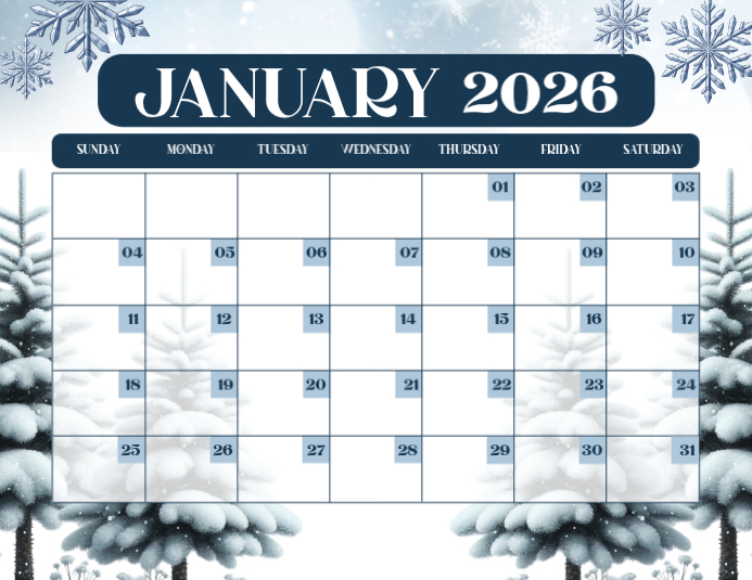 Winter Modern & Minimal Calendar January 2026 Flyer (us Letter ...