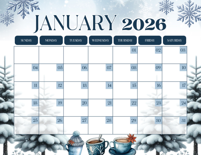 Winter Modern & Minimal Calendar January 2026 Flyer (us Letter ...