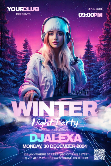 Winter Night Party Poster Flyer Template | PosterMyWall