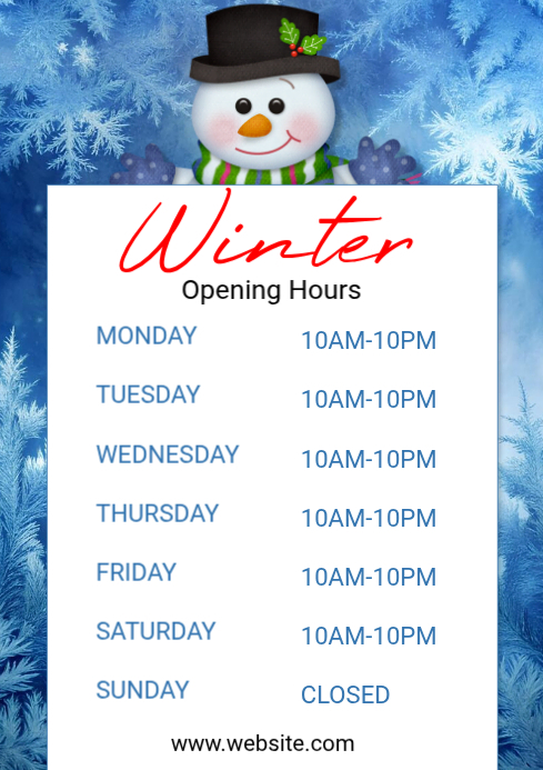 winter opening hours Template | PosterMyWall