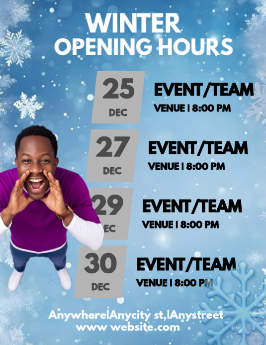 Winter opening hours flyer design Template | PosterMyWall