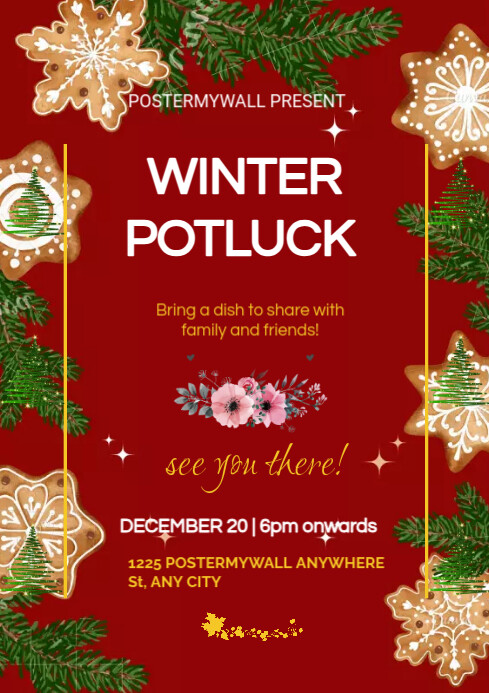 Winter potluck Dinner celebration Invitation Template | PosterMyWall
