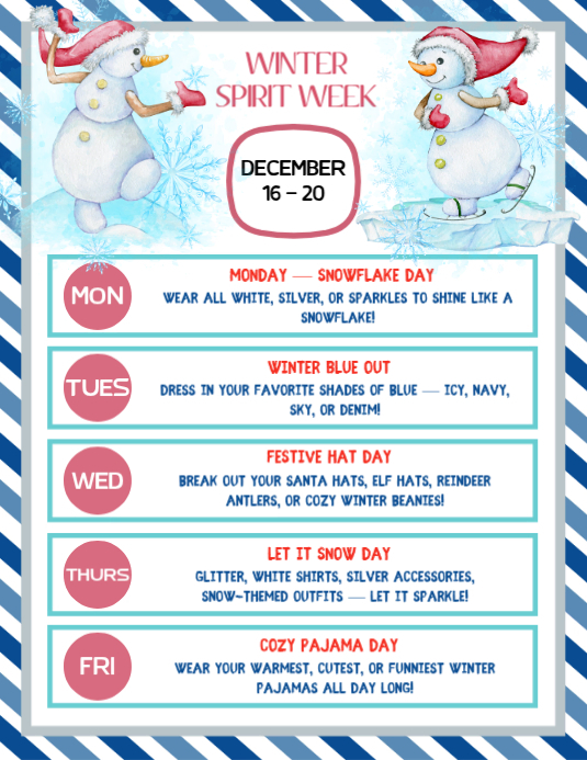 Winter School Spirit Week Flyer Template | PosterMyWall