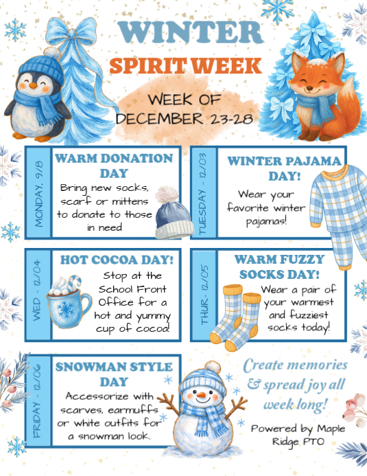 Winter School Spirit Week Itinerary Template | PosterMyWall