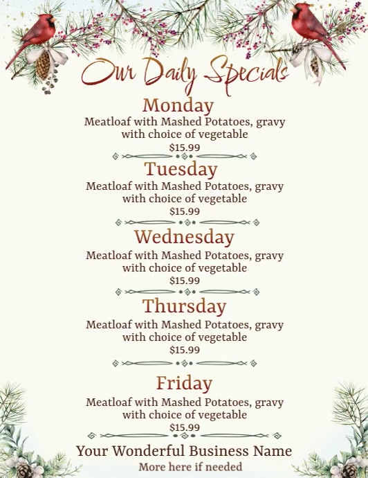 Winter Theme Daily Specials Menu Template | PosterMyWall