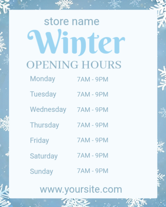 Winter Timing Schedule Winter Opening Hours Post Design Template ...