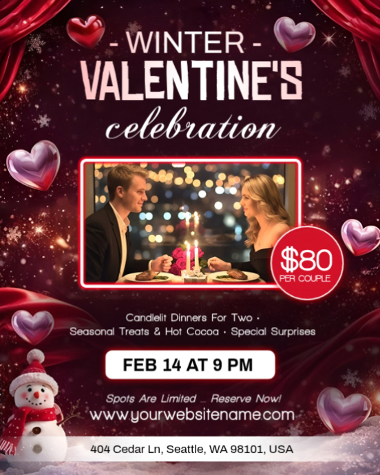 Winter Valentine's Day Romantic Dinner Celebration Flyer Template ...