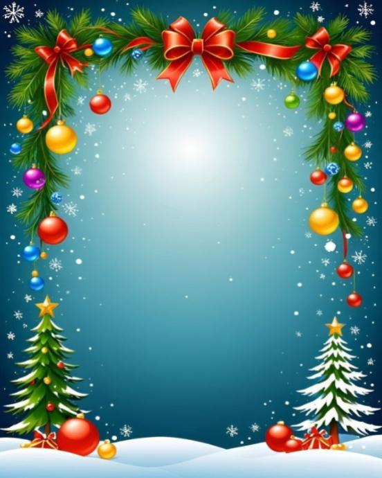 Winter Wonderland Christmas Border with Trees and Ornaments Template ...
