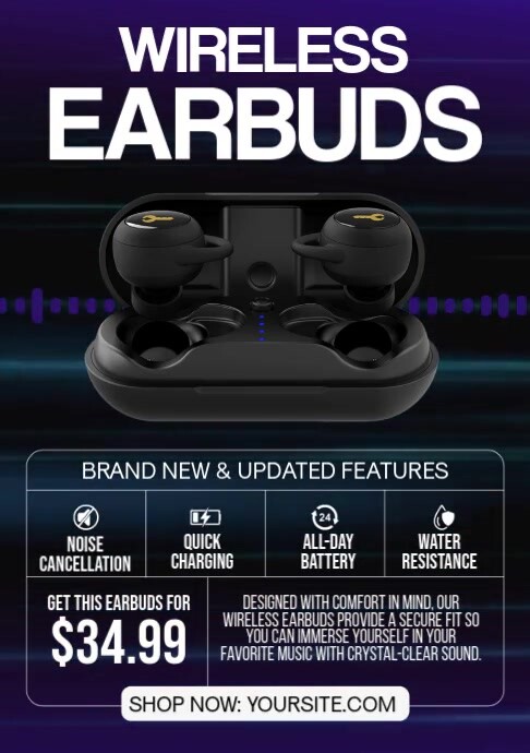 Wireless Earbuds Poster Template | PosterMyWall