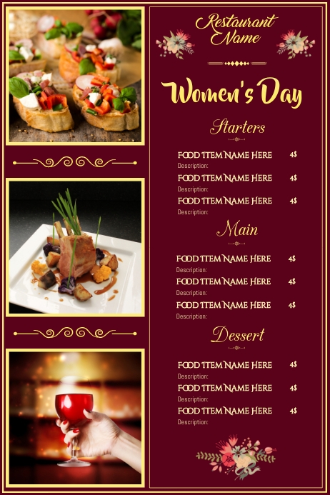 Women's Day Menu Card Template | PosterMyWall