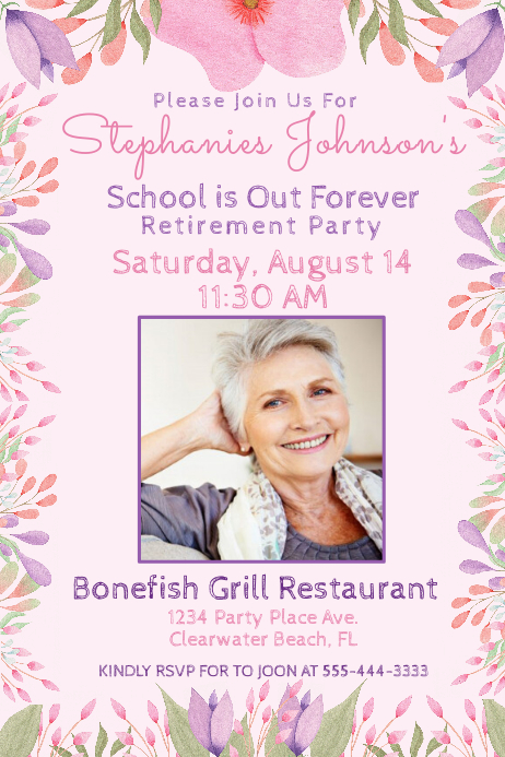 Woman's Retirement Party Photo Invitation Template | PosterMyWall