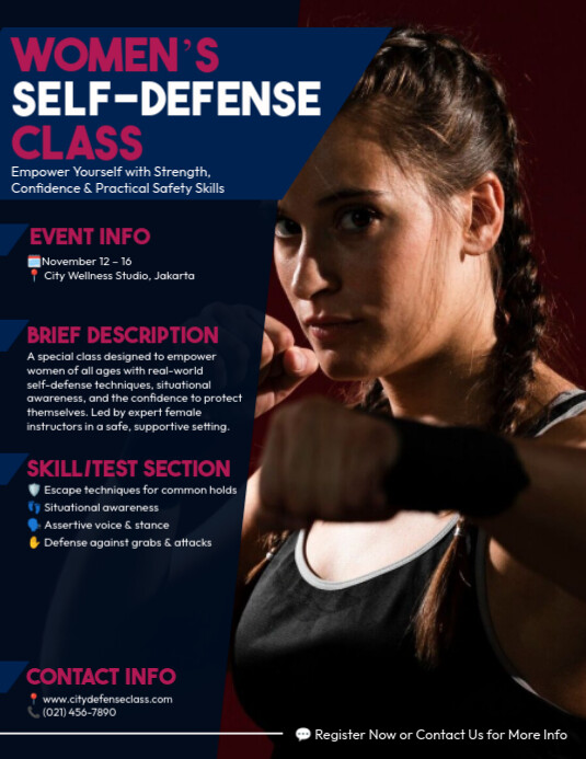 Copy of Women’s Self-Defense Class Flyer | Martial Arts, Safety ...