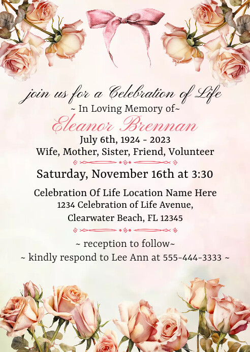 Women's Celebration of Life Invitation Template | PosterMyWall