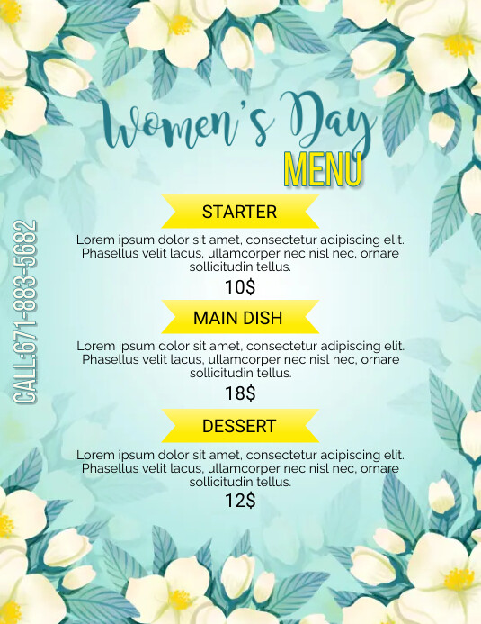 Copy of Women's Day, Menu | PosterMyWall