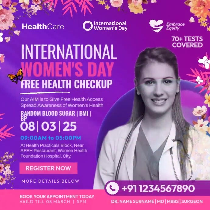 Women's Day Health Checkup Post Template | PosterMyWall