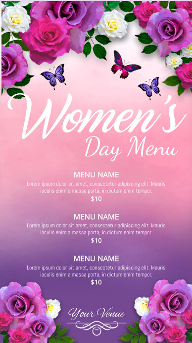 women's day menu, mother's day menu Template | PosterMyWall