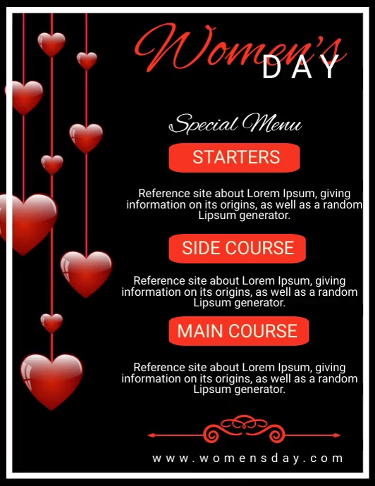 Plantilla de Del Volante de La Tarjeta Del Menú Del Día de La Mujer ...