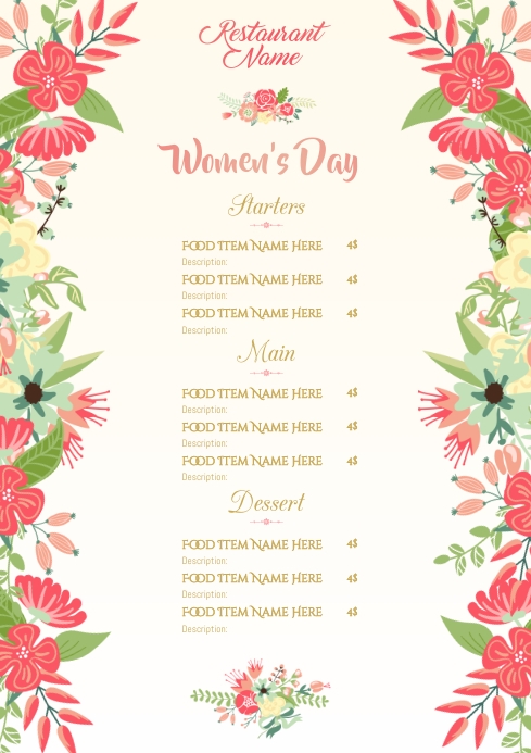 Women's Day Menu Card Template | PosterMyWall