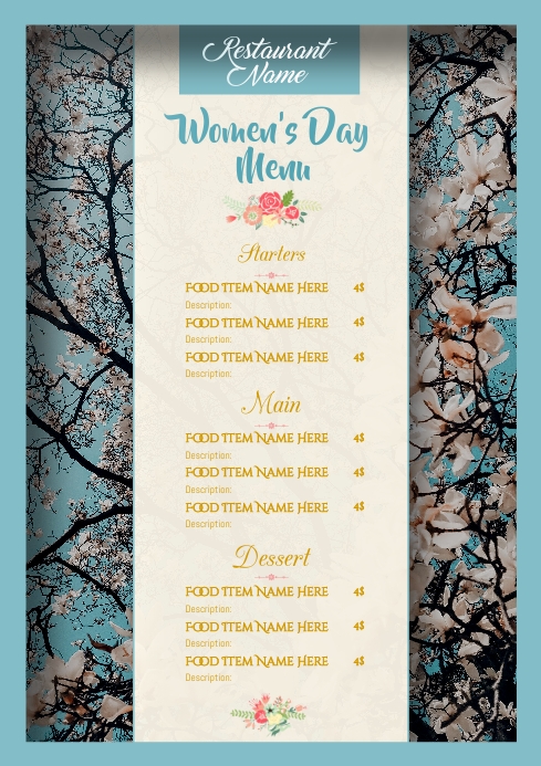 Copy of Women's Day Menu Card Template | PosterMyWall