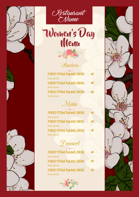 Women's Day Menu Card Template | PosterMyWall
