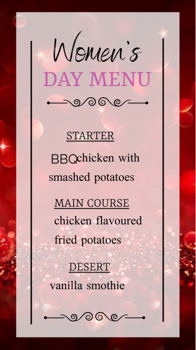 Copy of women's day menu template | PosterMyWall