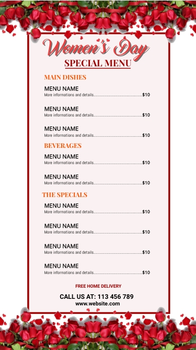 Women's day special menu Template | PosterMyWall