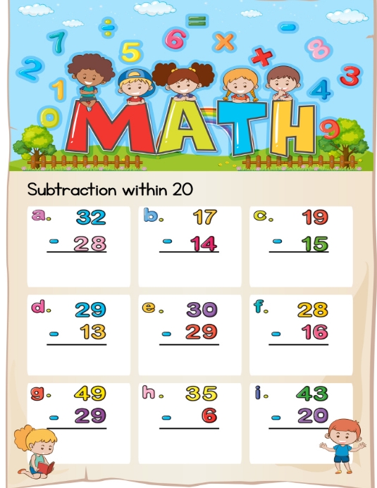 Copy of Work sheet subtraction within twenty design | PosterMyWall