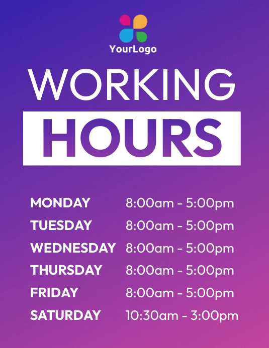working hours template | PosterMyWall