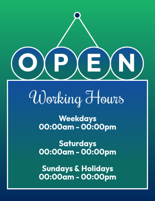 Working hours templates | PosterMyWall