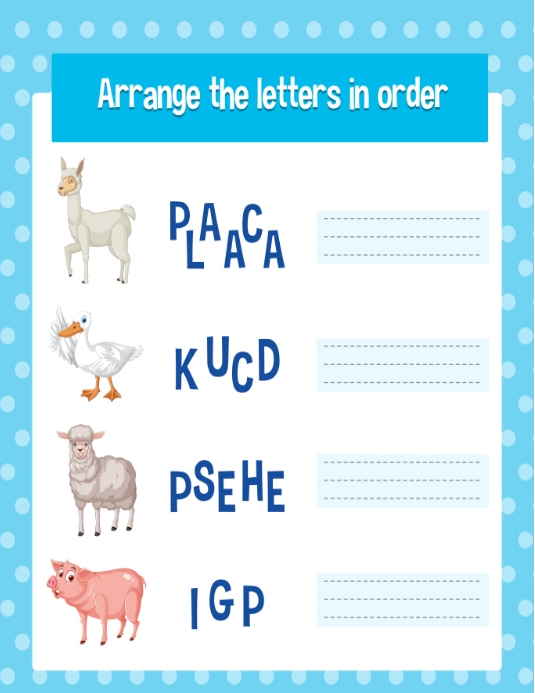 Copy of Worksheet for arranging letters in alphabetic | PosterMyWall