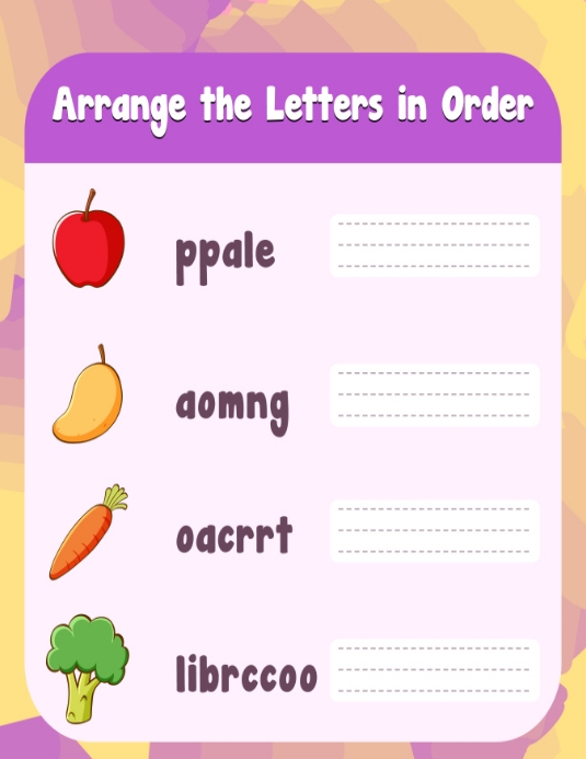 Copy of Worksheet for arranging letters in order | PosterMyWall