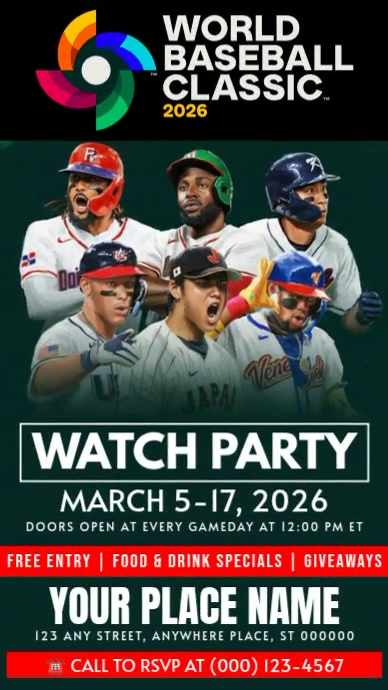 World Baseball Classic Watch Party Instagram Reel Video Template ...