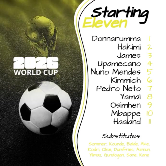 World Cup 2026 Soccer Football Match Team Squad Line Up Template ...
