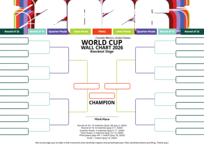 World Cup Wall Chart 2026 Soccer Football Knockout Stage Template ...