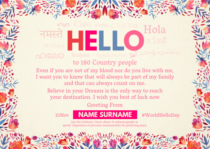 World Hello Day Greeting Card Template | PosterMyWall