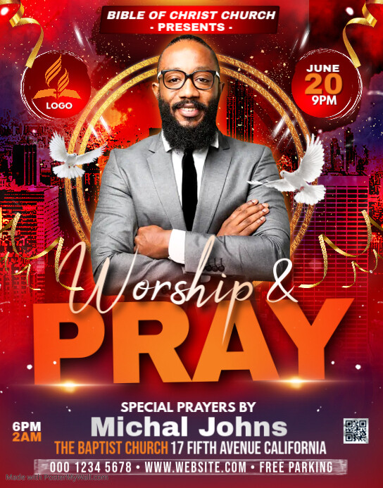 WORSHIP & PRAY Template | PosterMyWall