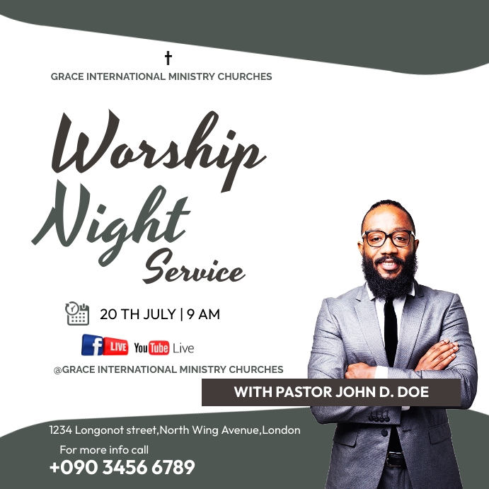 WORSHIP NIGHT SERVICE Template | PosterMyWall