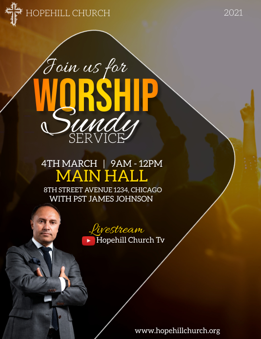 Brosur Layanan Ibadah Minggu Templat | PosterMyWall