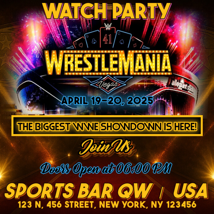 WWE WRESTLEMANIA 41 Watch Party Instagram Post Template | PosterMyWall
