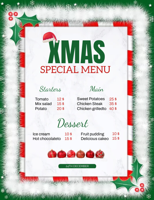 Xmas menu poster Template | PosterMyWall