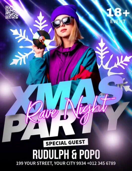 Xmas Rave Night Party Template | PosterMyWall