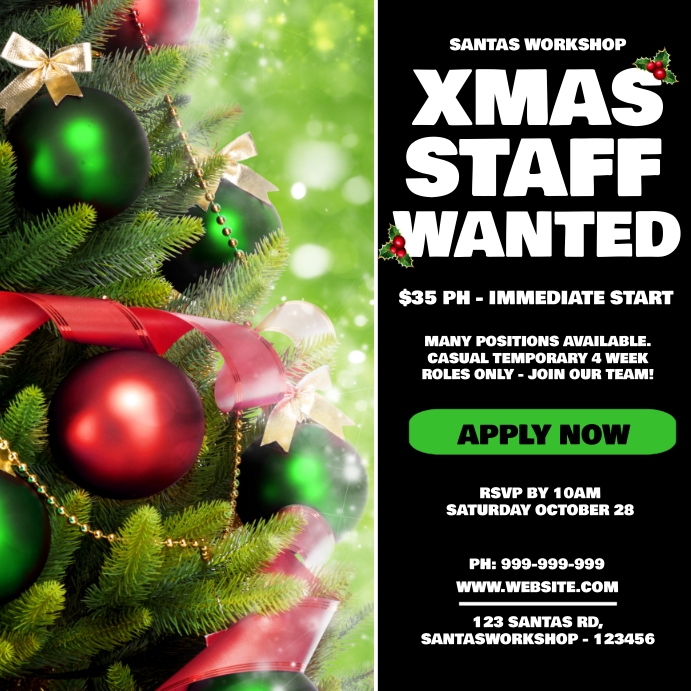 Xmas Staff Wanted Poster Template | PosterMyWall